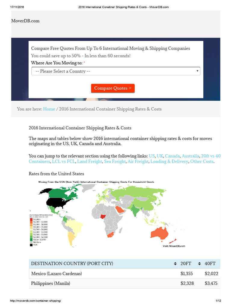 2016 International Container Shipping Rates | PDF | Containerization ...