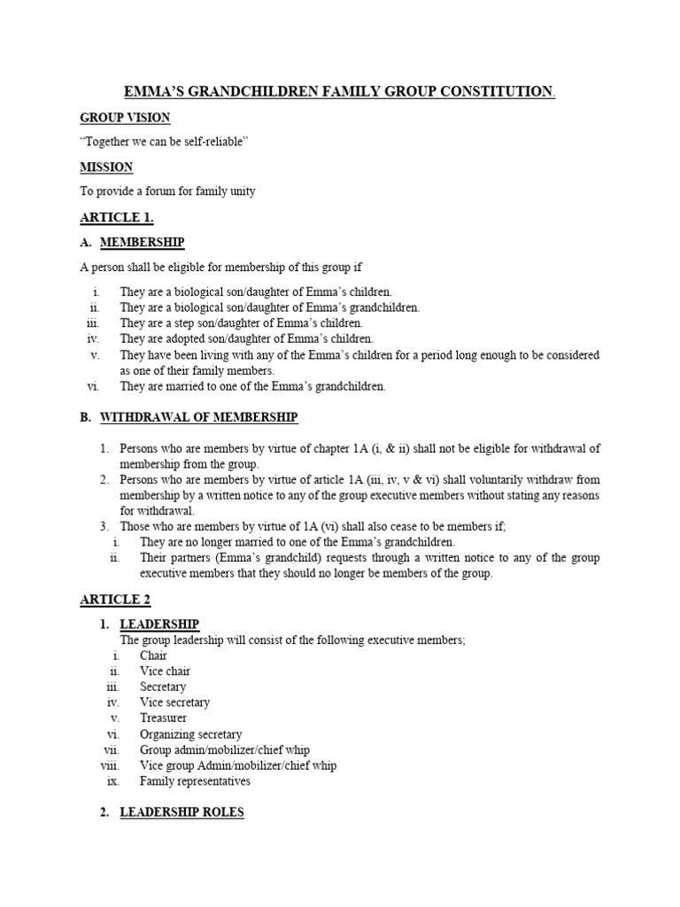 Emma's Grandchildren Family Constitution | PDF | Loans | Impeachment