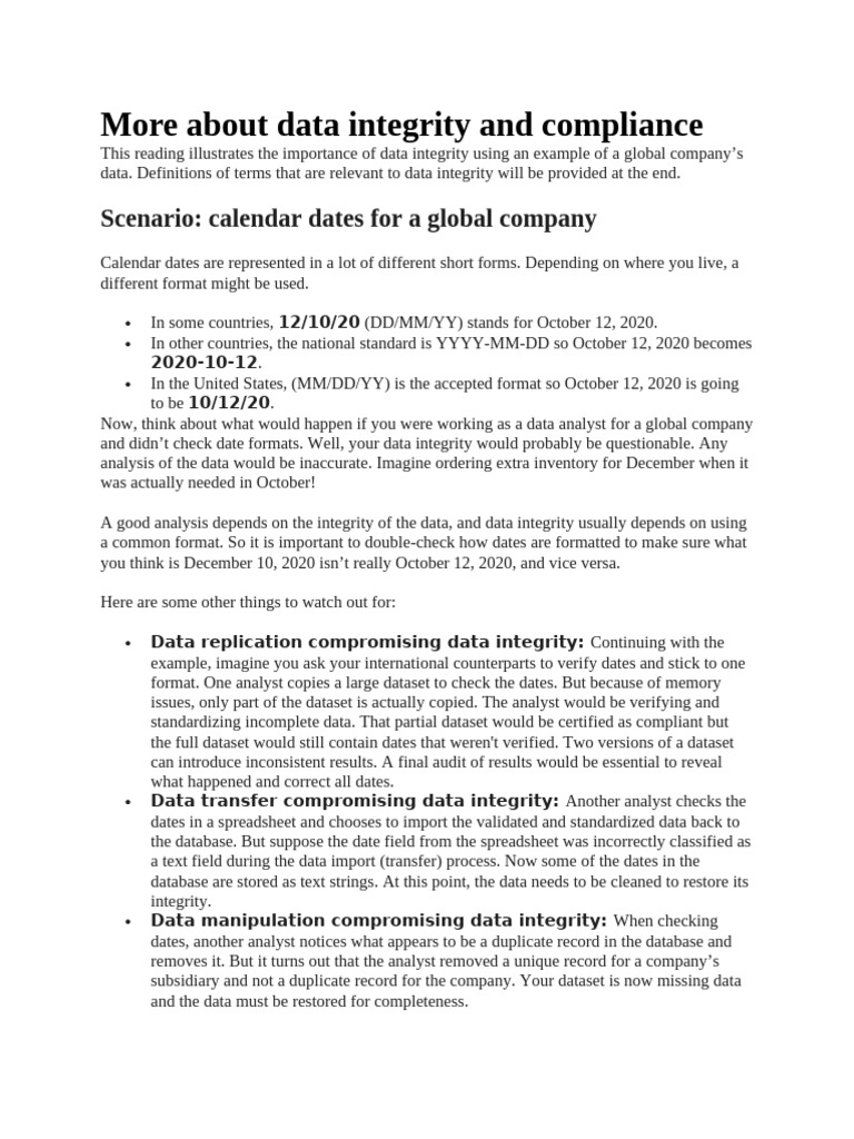 More About Data Integrity and Compliance | PDF | Databases | Data