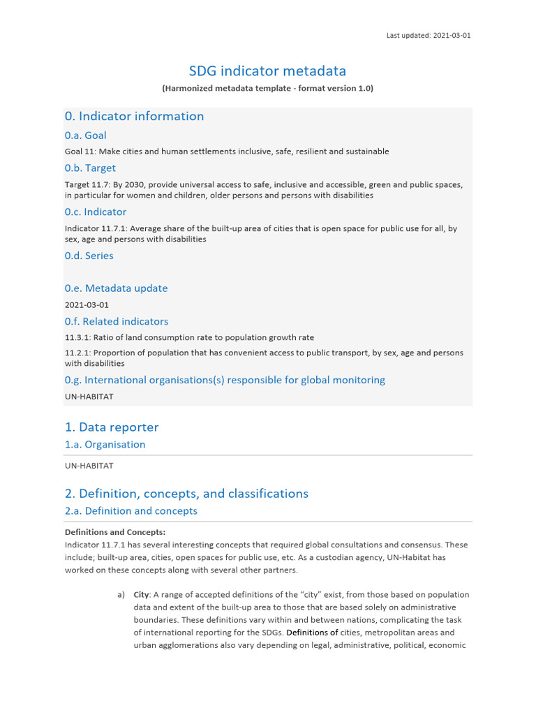 SDG Indicator Metadata-11.7.1 | PDF | Spatial Analysis | Geographic Information System