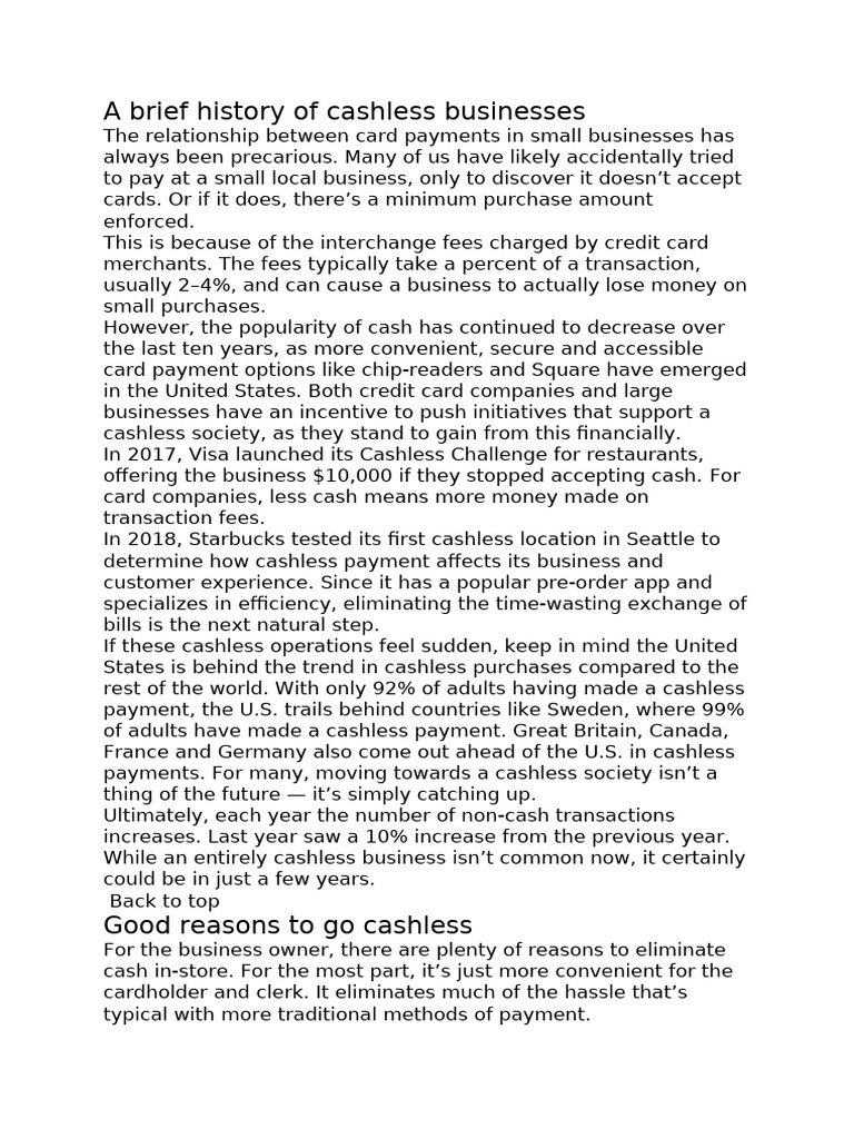 A Brief History of Cashless Businesses | PDF | Credit Card | Cash