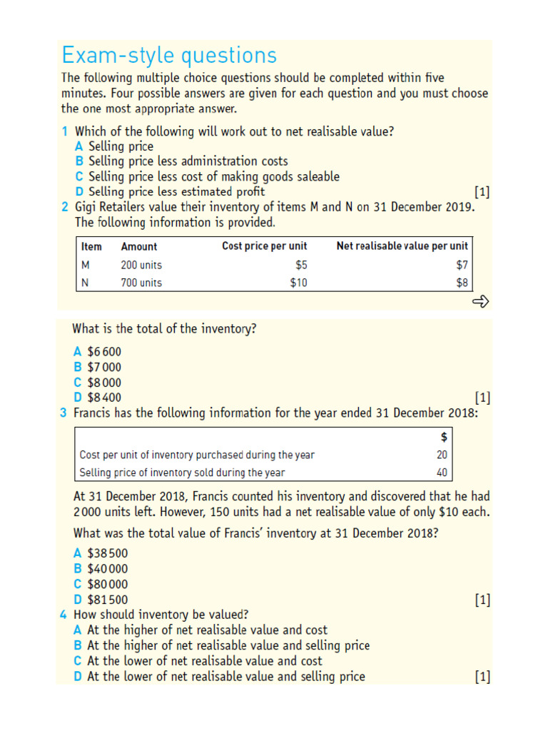 Practice Questions - Inventory Valuation | PDF