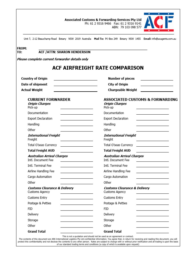 Acf Air Freight Rate Comparison | PDF | Cargo | Mail
