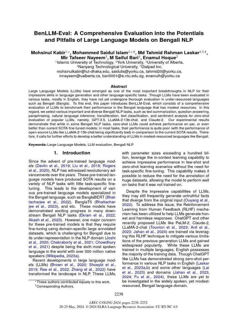 Bengali NLP Evaluation with LLMs | PDF | Applied Linguistics | Human Communication