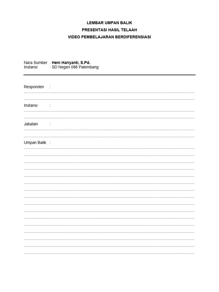 Lembar Umpan Balik Hasil Telaah (Pembelajaran Diferensiasi) | PDF