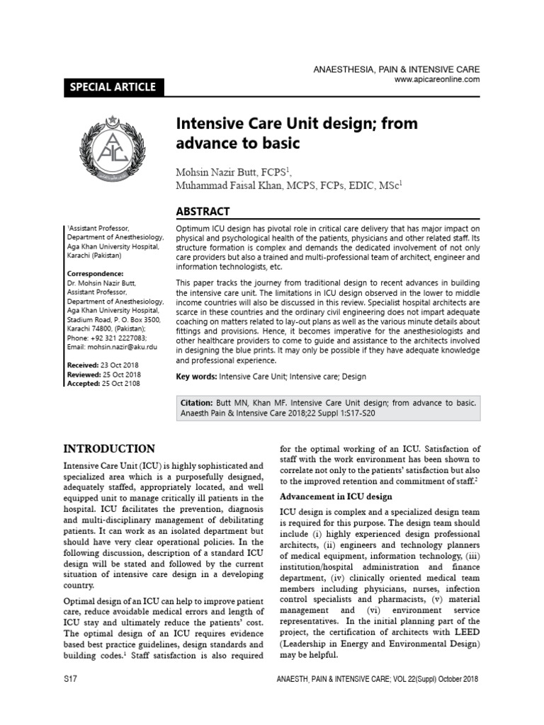 Intensive Care Unit Design From Advance To Basic: Special Article | PDF | Intensive Care Unit ...