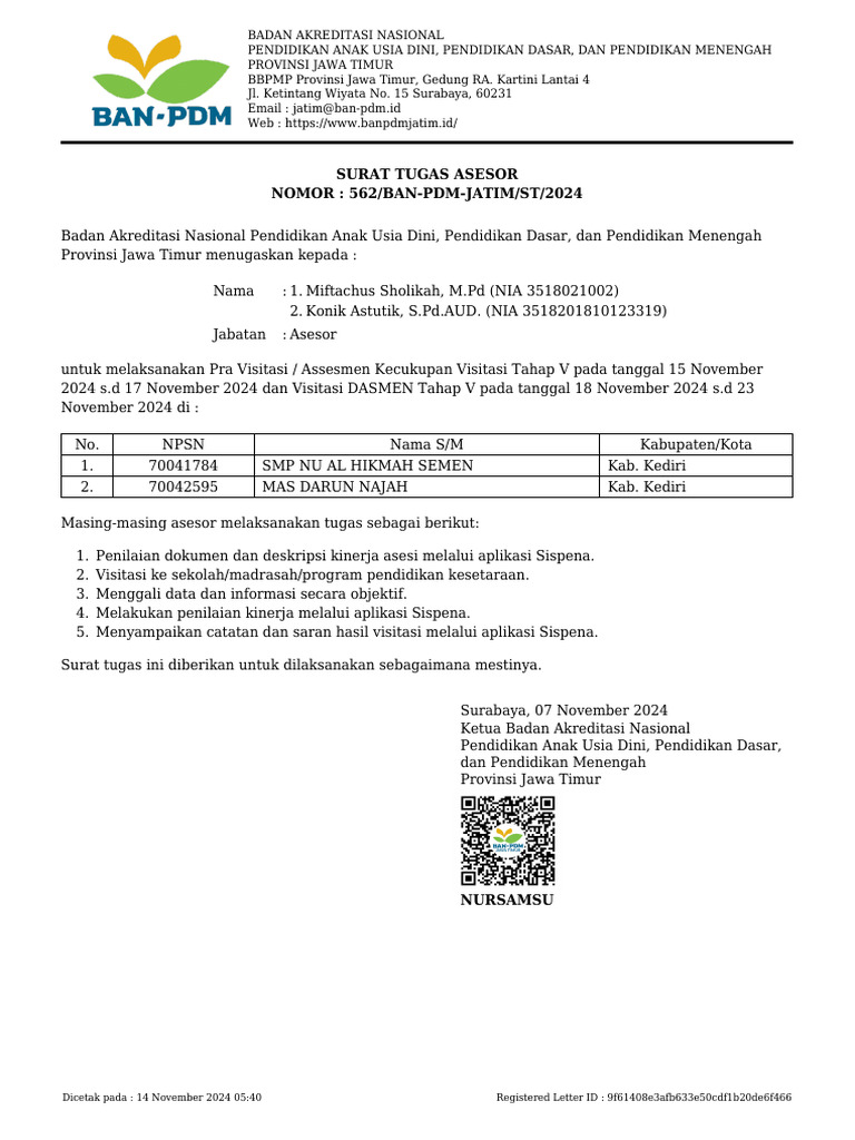 Surat Tugas Asesor | PDF