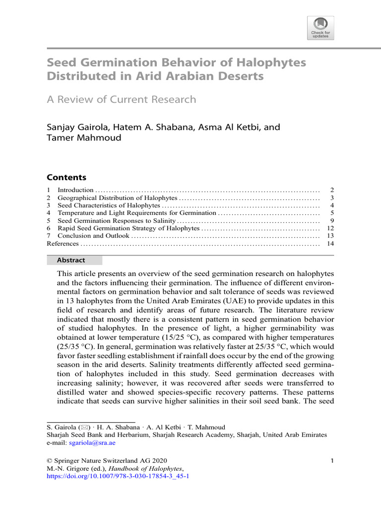 Seed Germination Behavior of Halophytes Distributed in Arid Arabian ...