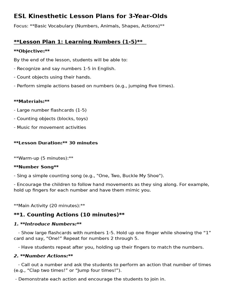 3 Yr Old ESL Kinesthetic Lesson Plans x3 | PDF | Shape