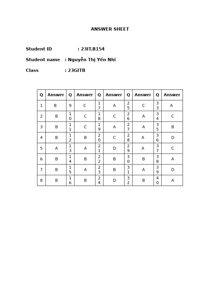 Answer Sheet | PDF