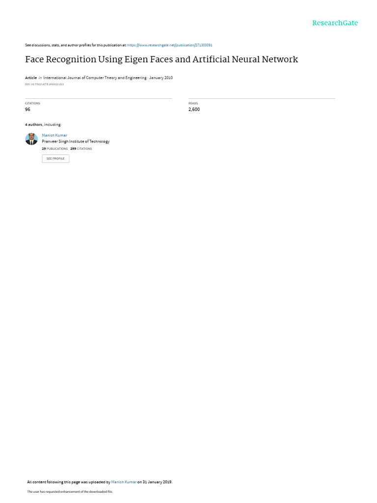 Eigenfaces & Neural Network for Face Recognition | PDF | Eigenvalues And Eigenvectors | Vector Space
