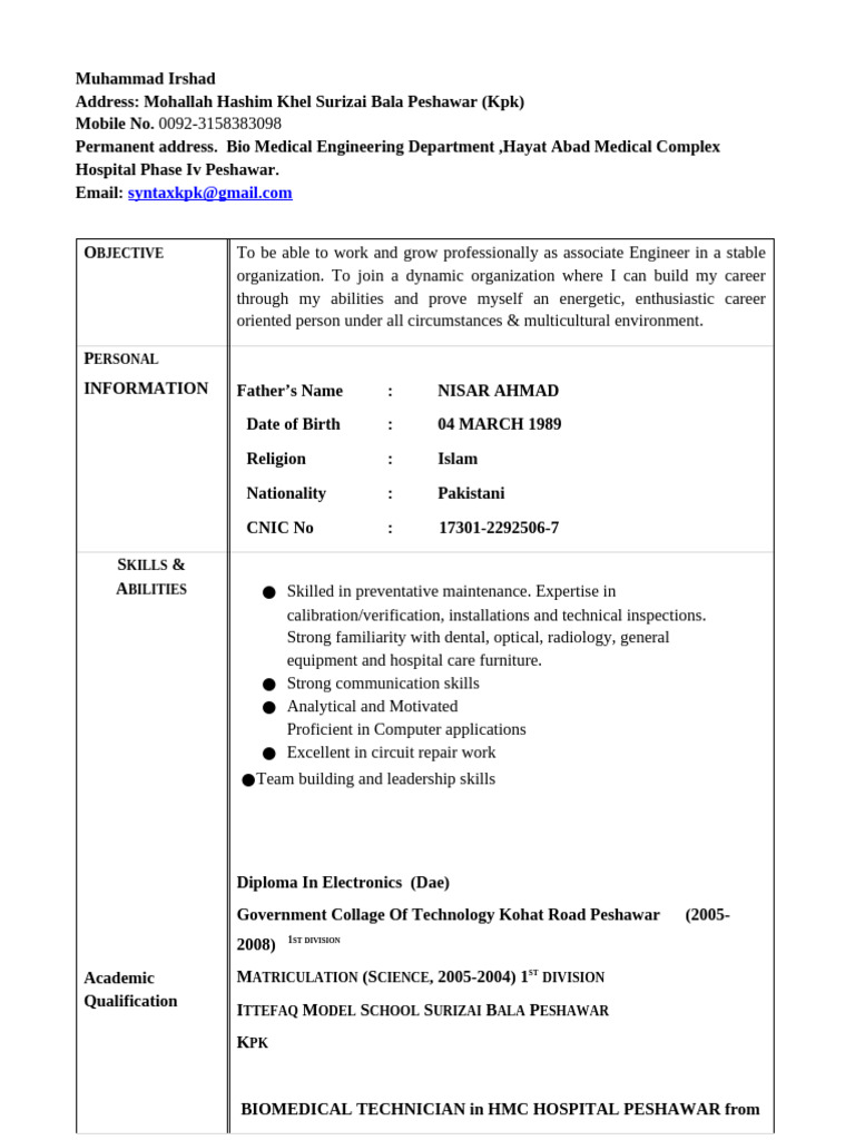 Irshad CV | PDF | Engineering