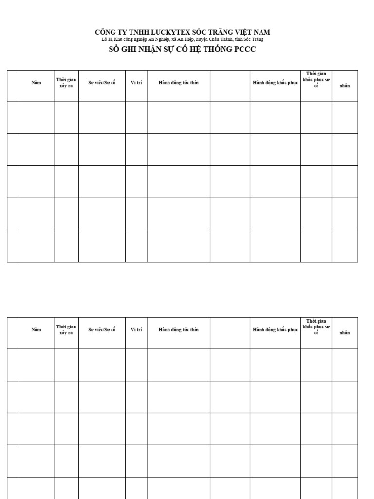 Sổ ghi nhận sự cố hệ thống PCCC | PDF