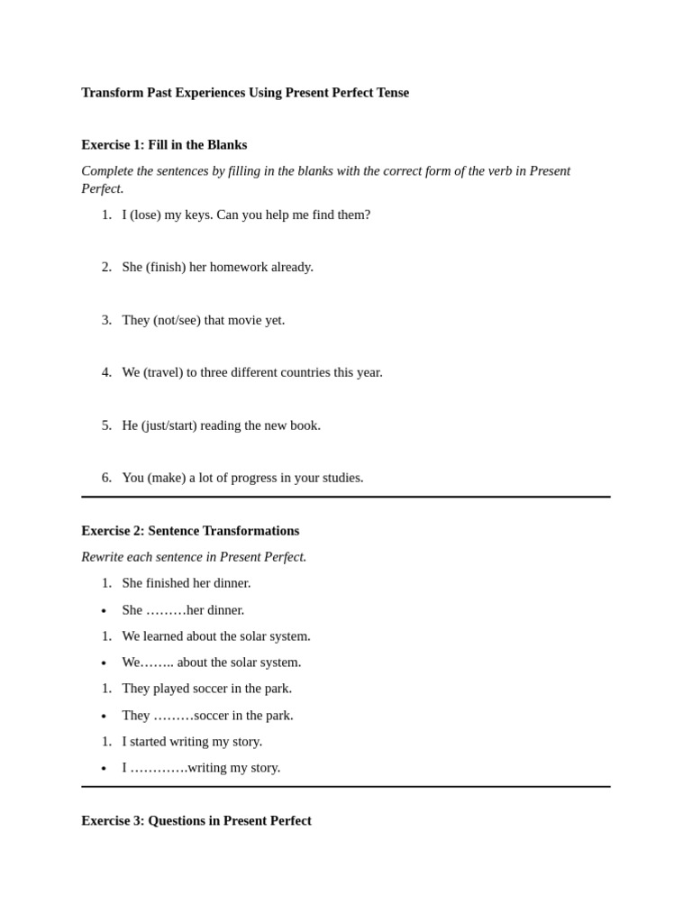 Transform Past Experiences Using Present Perfect Tense | PDF