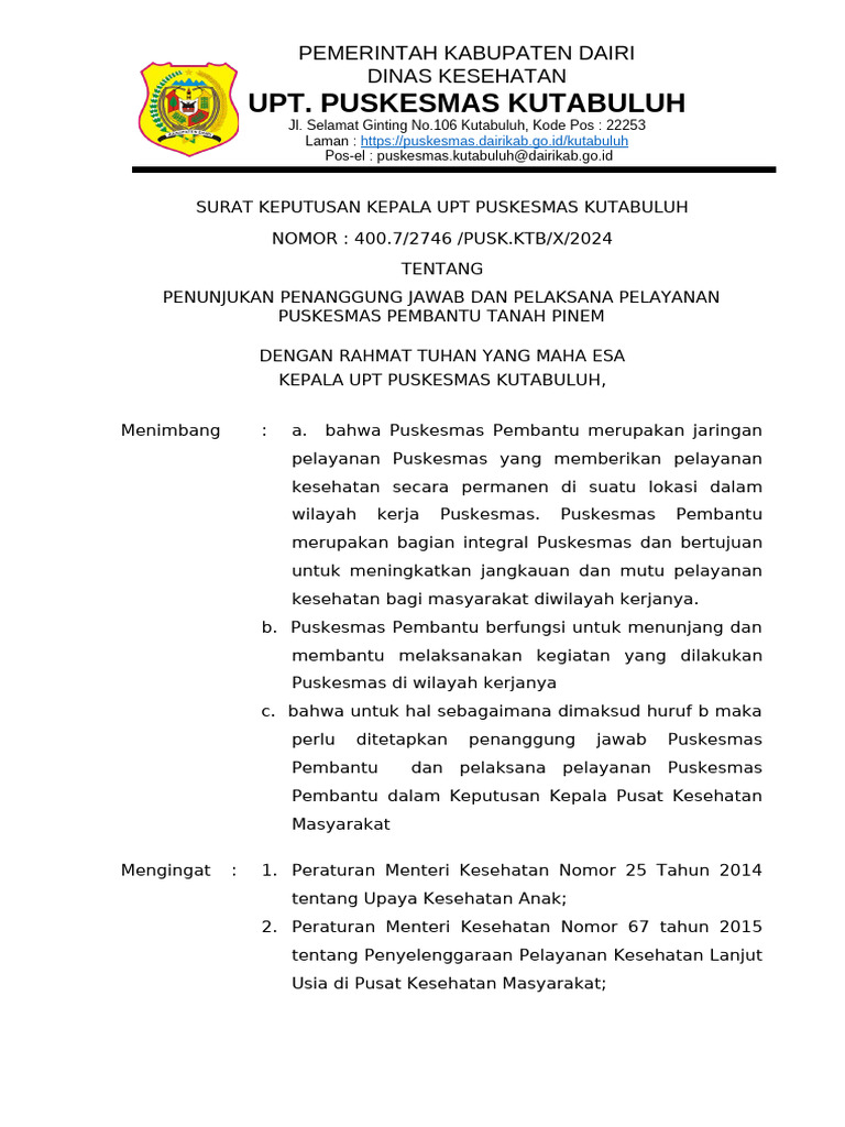 SK Nakes Pustu Tanah Pinem | PDF