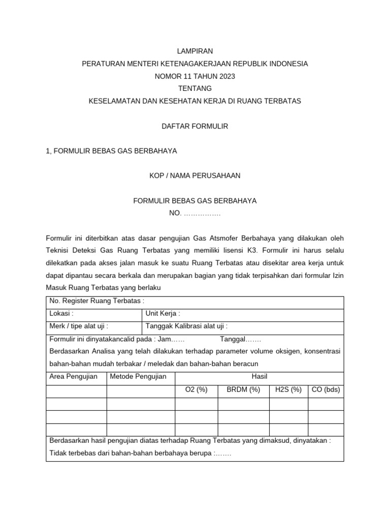 Form Bebas Gas Berbahaya | PDF