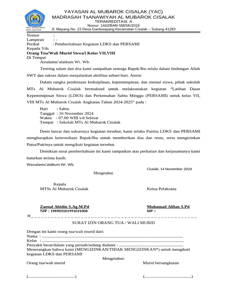 Surat Pemberitahuan LDKS | PDF