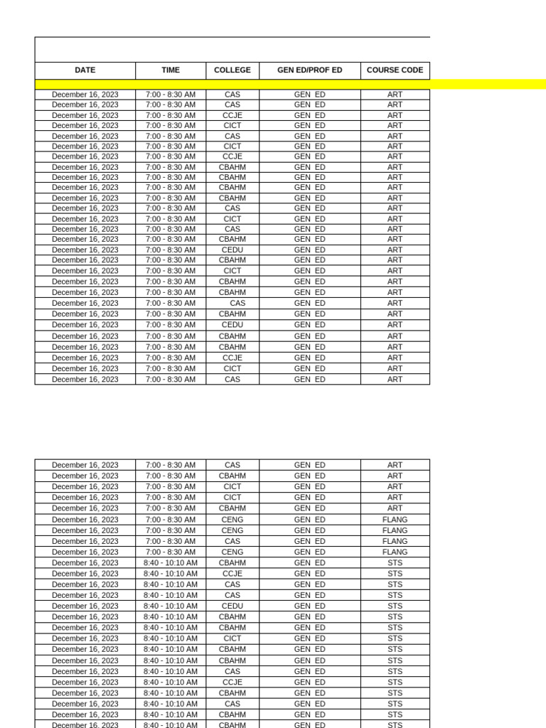 Cas Gen Ed Final Exam Schedule Ay 2023-2024 | PDF | Sports & Recreation
