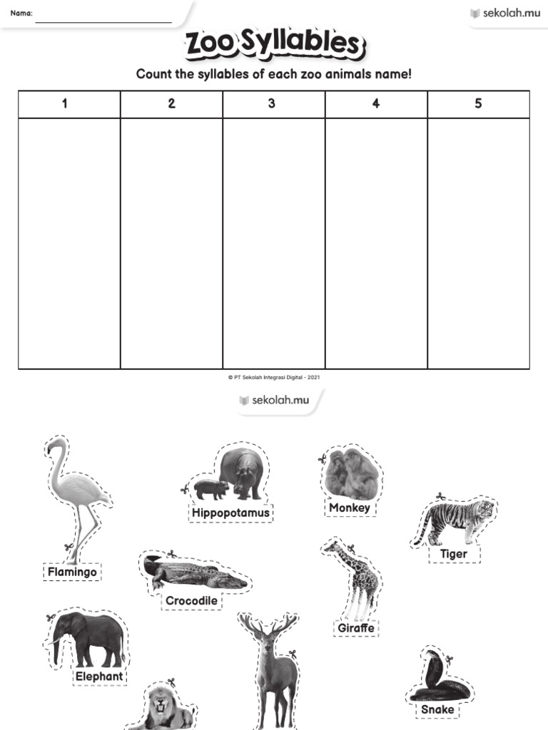 Topik 1 Worksheet 1 Zoo Syllabels | PDF