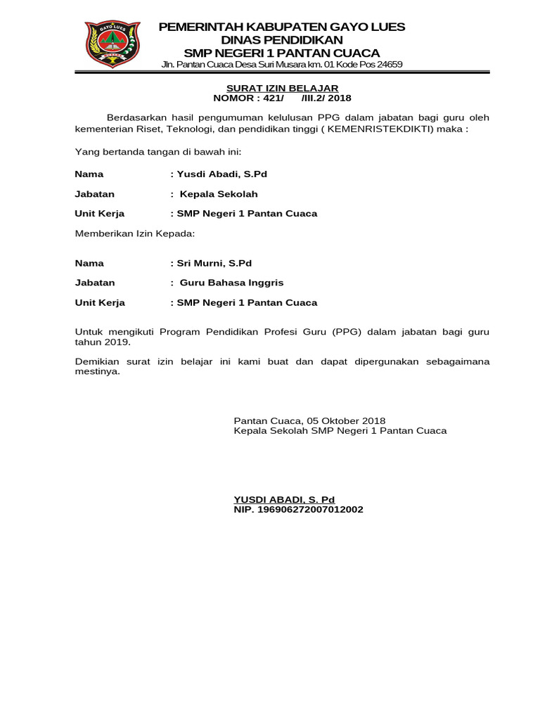 Surat Izin Belajar | PDF