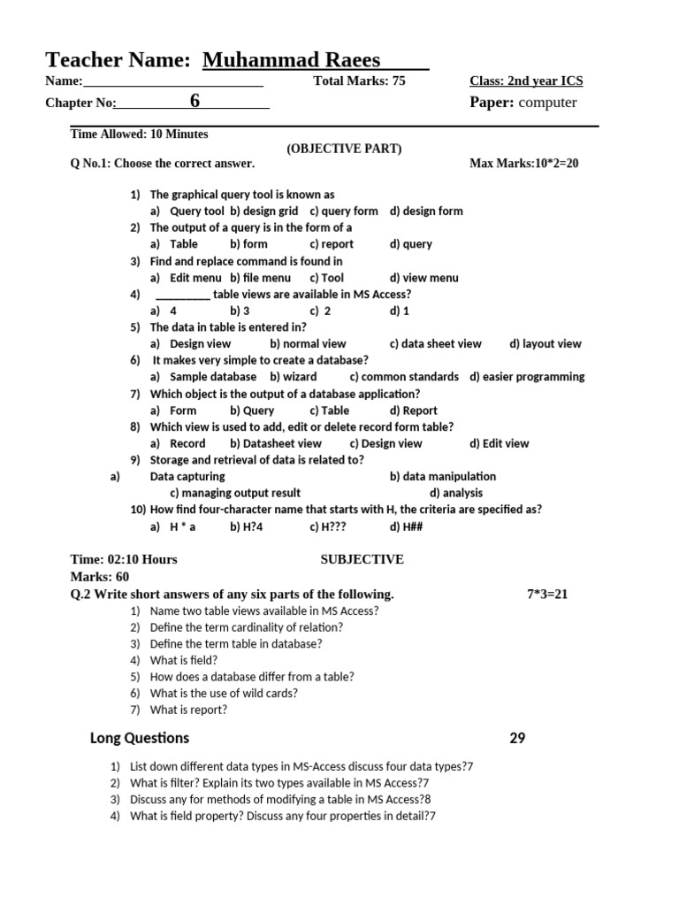 chapter 6 paper | PDF | Microsoft Access | Databases