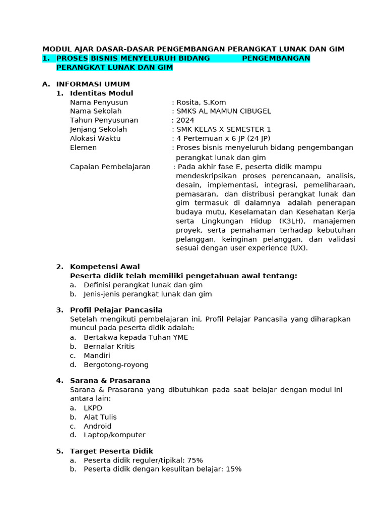 Modul SMK: Pengembangan Software & Gim | PDF | Karier & Perkembangan