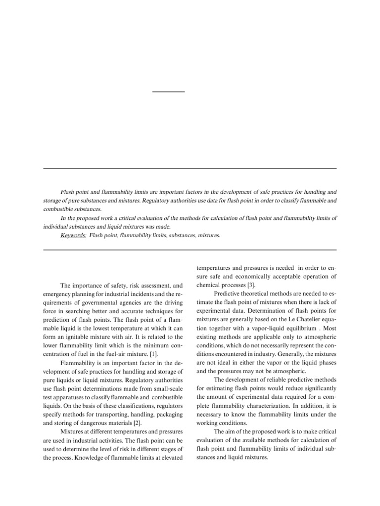 6 Calculation of Flash Points and Flammability Limits of Substances and ...