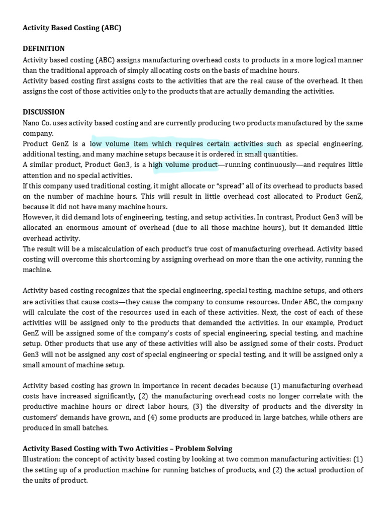 Understanding Activity Based Costing (ABC) | PDF | Economics | Business ...