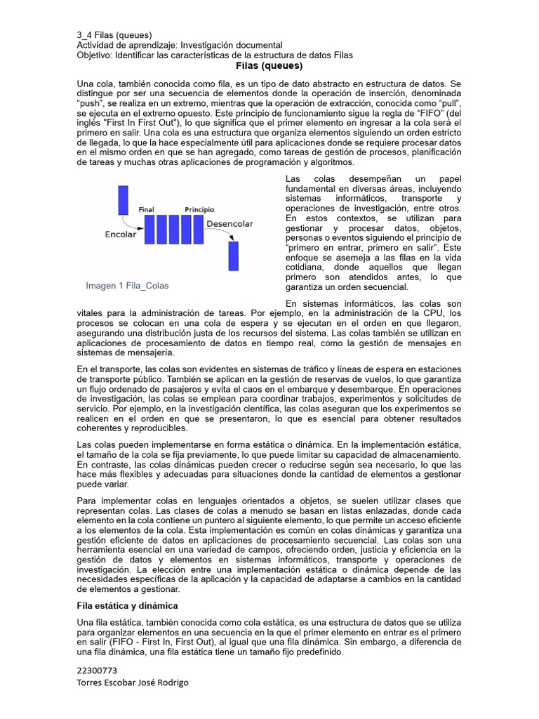 Filas (Queues) : Imagen 1 Fila - Colas | PDF | Cola (tipo de datos ...