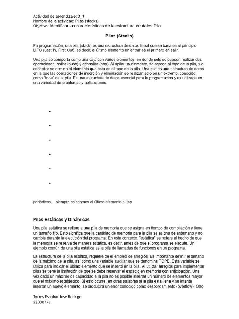 Identificar Las Características de La Estructura de Datos Pila | PDF ...