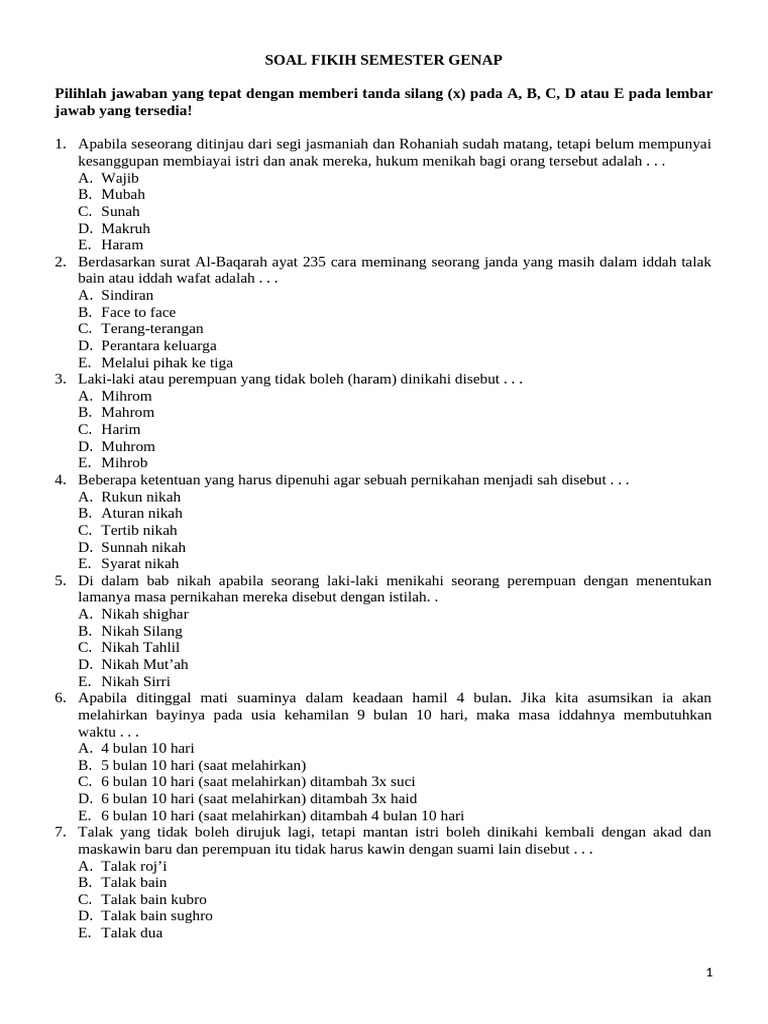 Soal Fikih Semester Genap | PDF