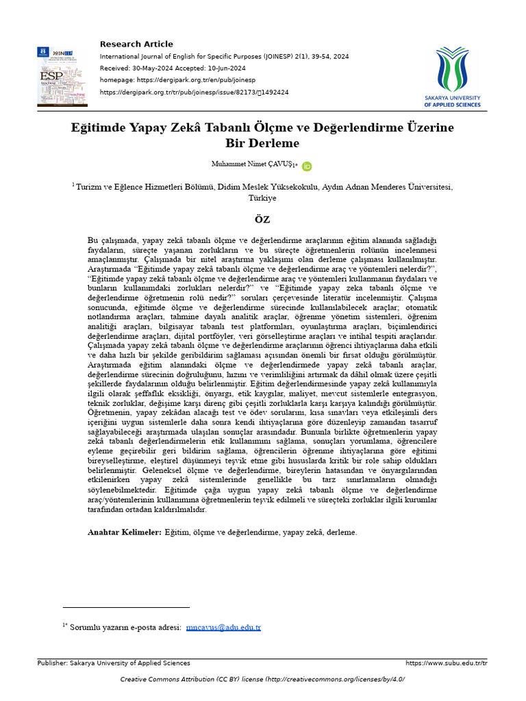 E - Itimde Yapay Zek - Tabanl - L - Me Ve de - Erlendirme - Zerine Bir Derleme (#1492424 ...