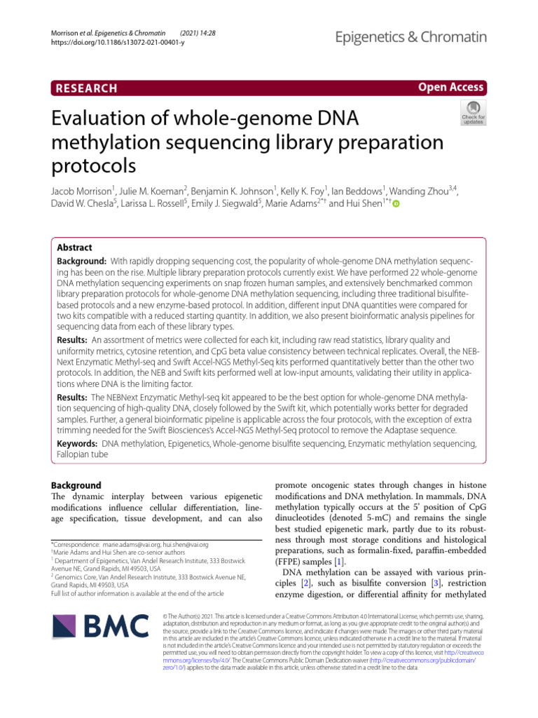 Evaluation of Whole-Genome DNA Methylation Sequencing Library Preparation Protocols | PDF | Dna ...