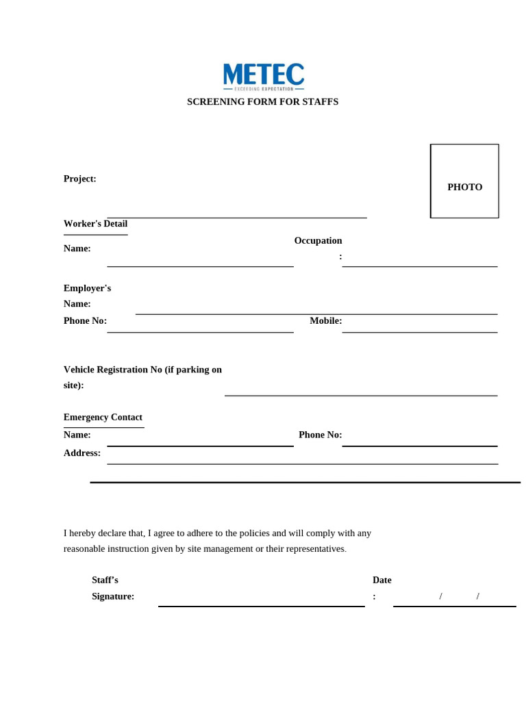 Screening Form Staffs | PDF