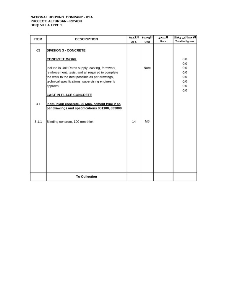 ALFURSAN Precast TYPE 1 - BOQ R01 | PDF | Concrete | Door