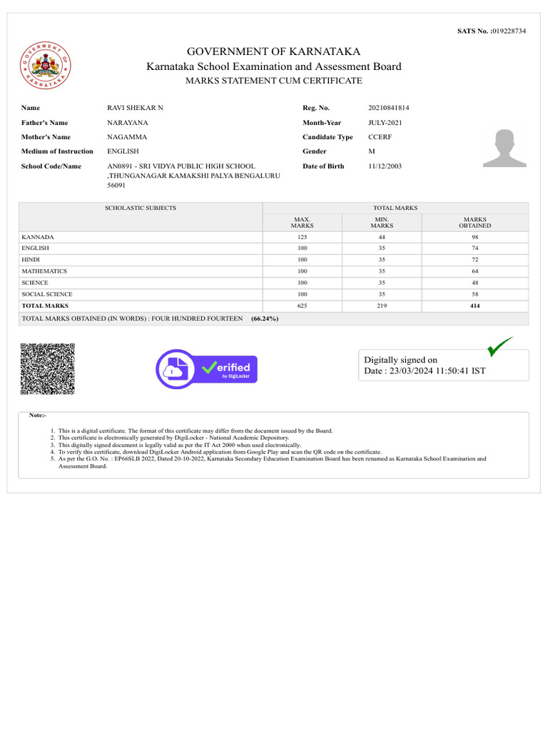 Government of Karnataka Karnataka School Examination and Assessment ...