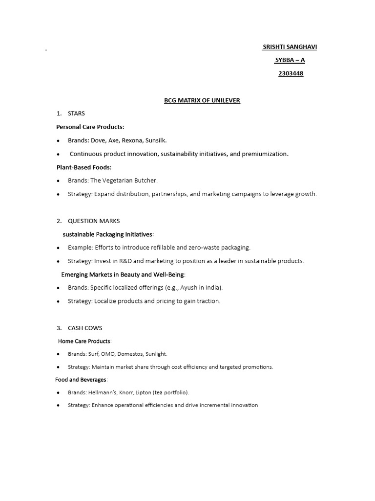 BCG MATRIX CIA - Srishti | PDF | Finance & Money Management