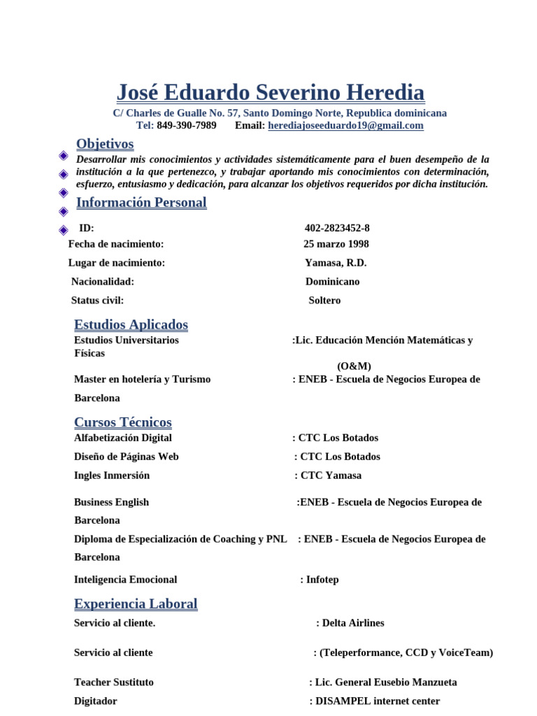 11CV Resume Jose Seevrino | PDF