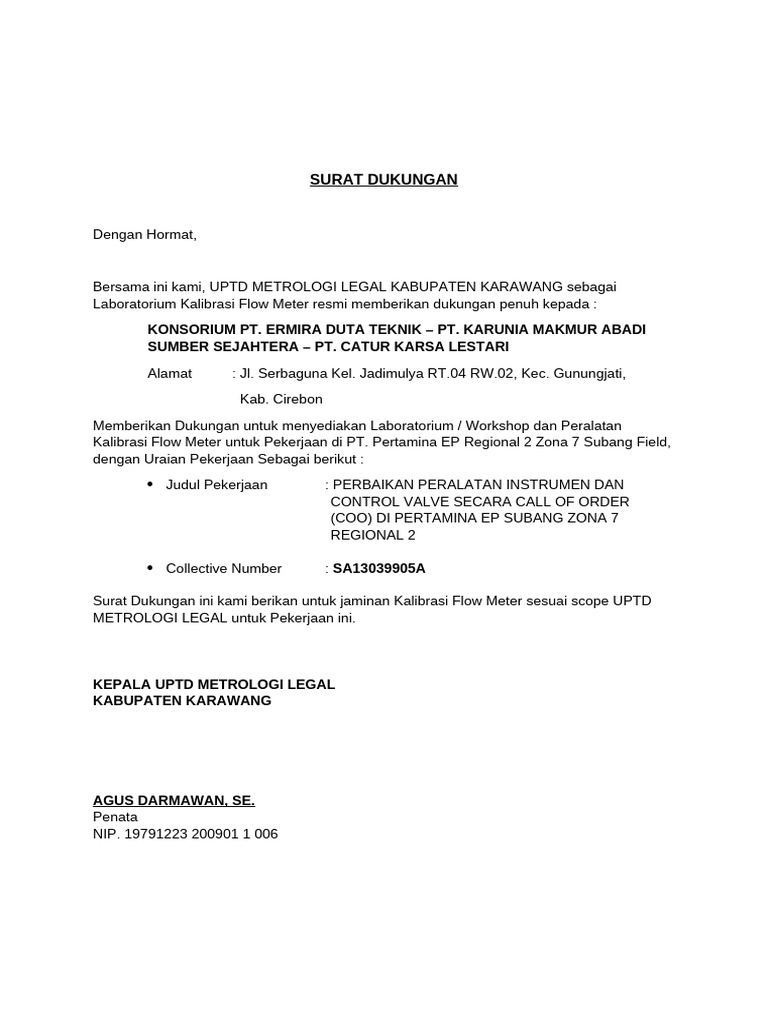 Surat Dukungan | PDF