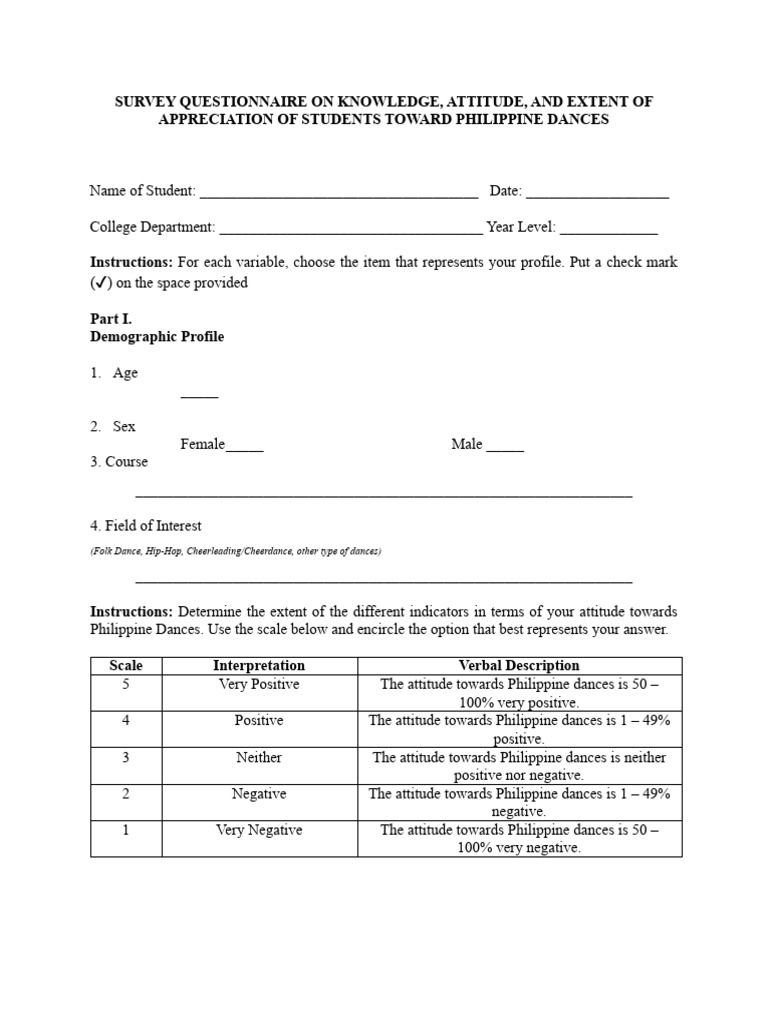 Philippine Dance Attitude Survey | PDF | Dances | Questionnaire
