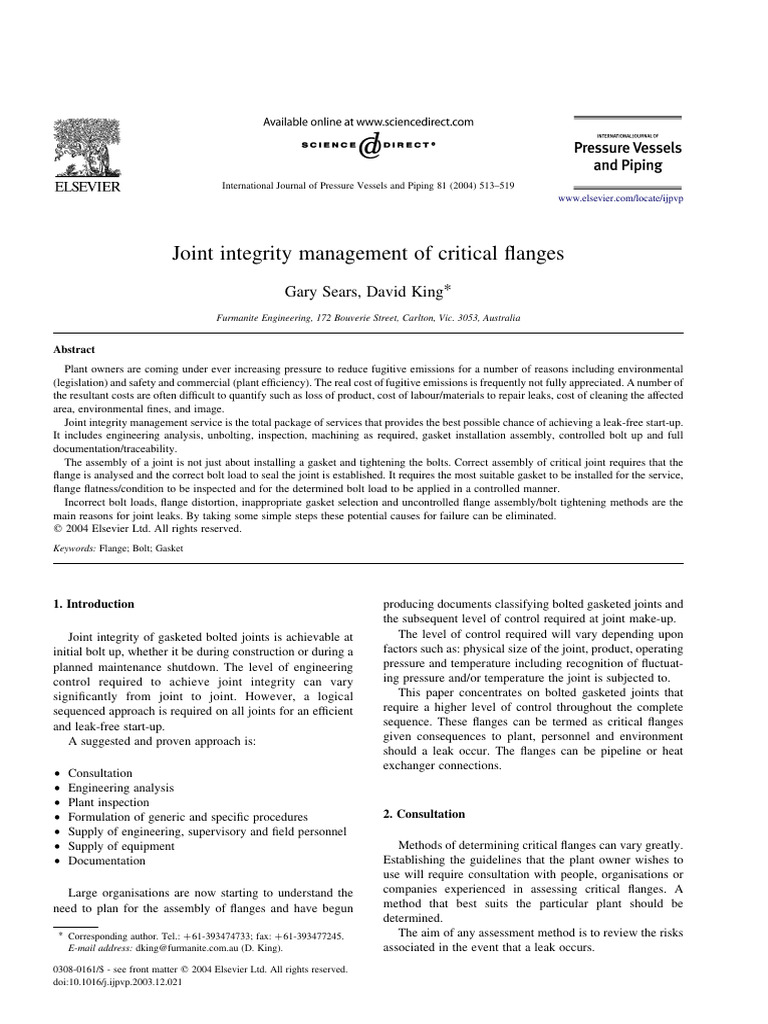 Joint Integrity Management of Critical Flanges | PDF | Screw ...