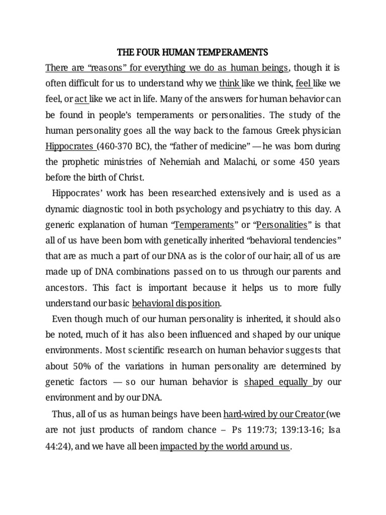 The Four Human Temperaments Guide | PDF