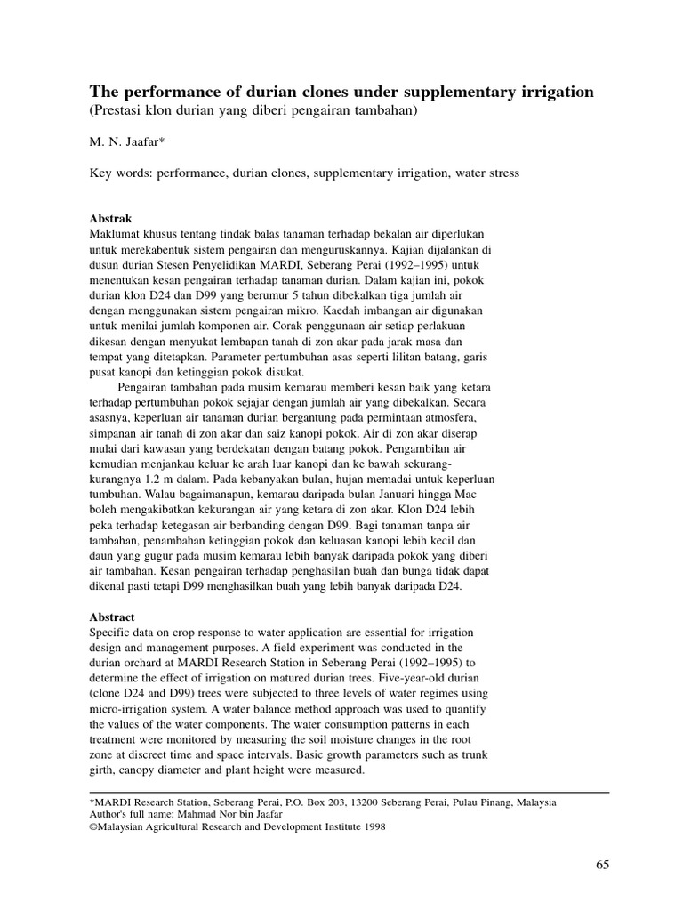 Durian Clones' Growth with Irrigation | PDF | Soil | Evapotranspiration