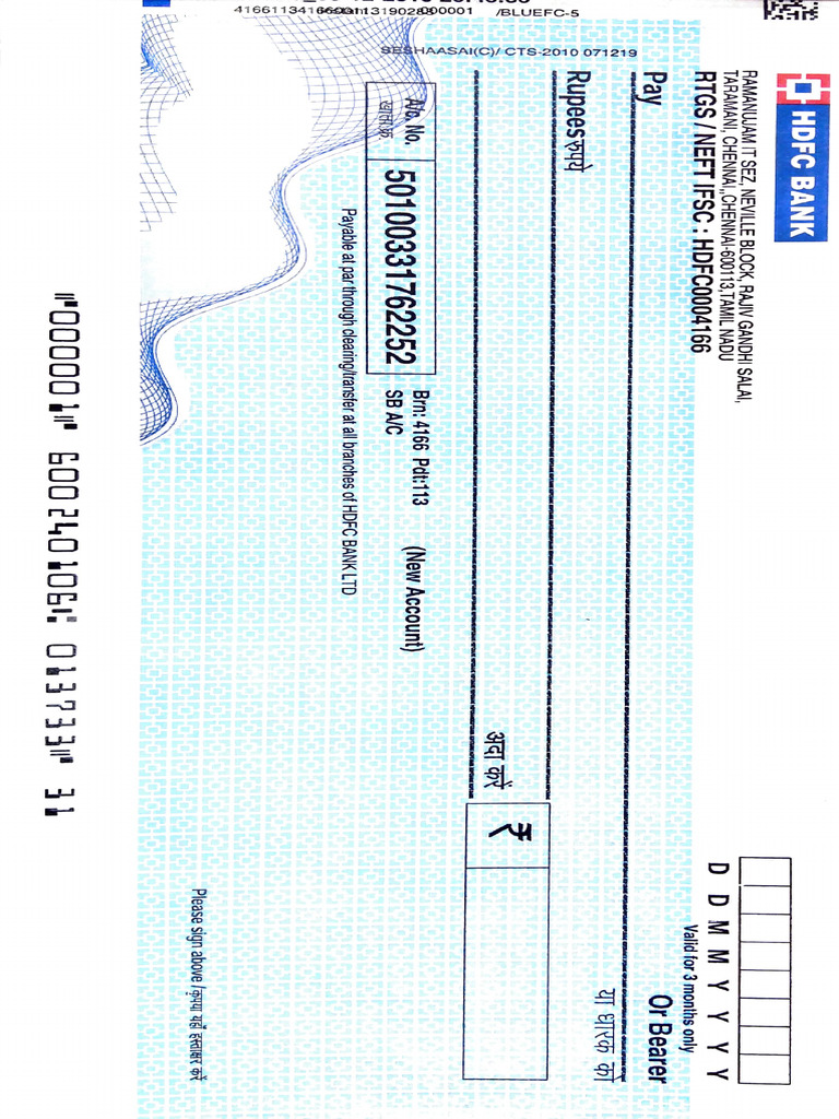 HDFC CHECK BOOK 20-Nov-2020 | PDF
