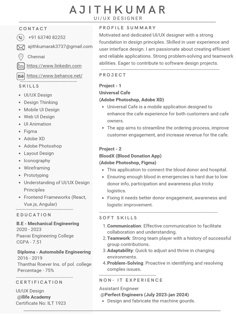 Resume Ajith Kumar | PDF | User Interface | User Interface Design