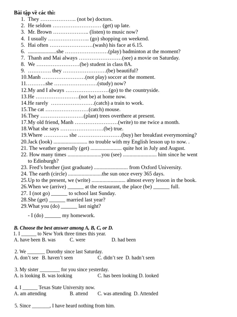 Bai Tap Tong Hop Cac Thi | PDF
