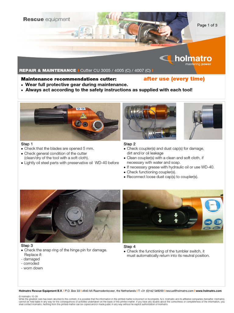 Holmatro CU3005 CU4005 CU4007 Cutter User Manual | PDF | Manufactured Goods | Equipment