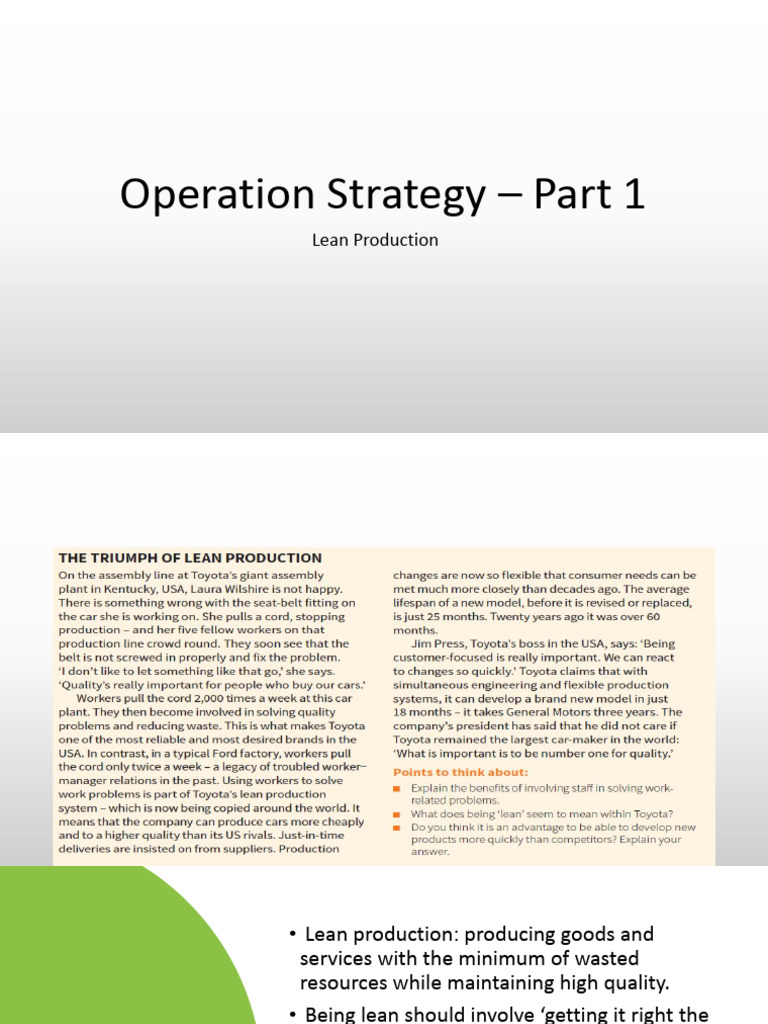 Chapter 28 Unit 4 (Part 2) Lean Production | PDF | Lean Manufacturing ...