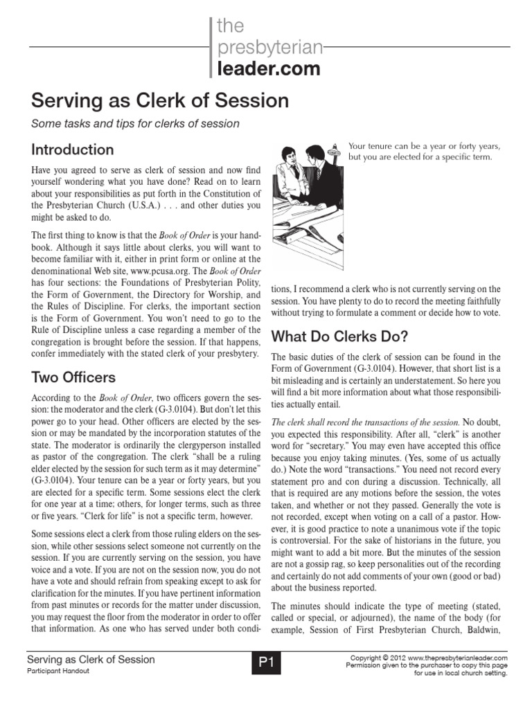 Serving As Clerk of Session | PDF | Christian Denominational Families ...