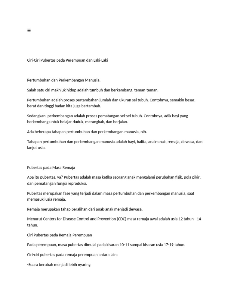 Ciri-Ciri Pubertas | PDF